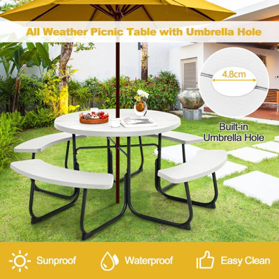 Costway 4 Benches Round Picnic Table Bench Set Outdoor Circular Camping ...