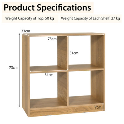 Costway 4-Cube Wooden Bookcase 2-tier Open Back Bookshelf Modern ...