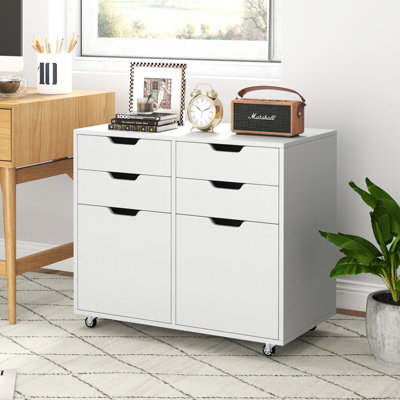 COSTWAY 4 Drawer Dresser Mobile Storage Cabinet with Doors Modern Chest ...