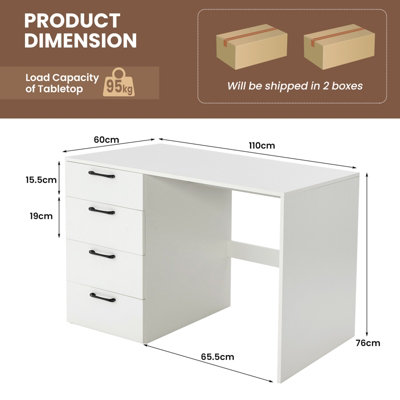 Costway 4 Drawers Computer Desk Modern Writing Desk Compact Laptop ...