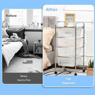 Costway 4 Drawers Storage Trolley Mobile Rolling Utility Cart Home ...