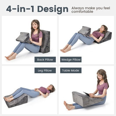 Costway 4 in 1 Bed Wedge Pillow Tablet Pillow Stand Side Pockets High ...