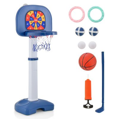 Costway 4-In-1 Kids Basketball Hoop Stand Ring Toss Sticky Ball Golf ...