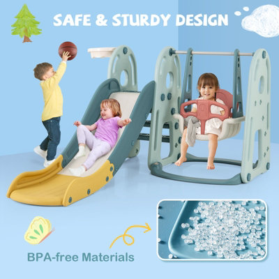 COSTWAY 4-in-1 Kids Slide and Swing Set Indoor Baby Slide Playset w ...