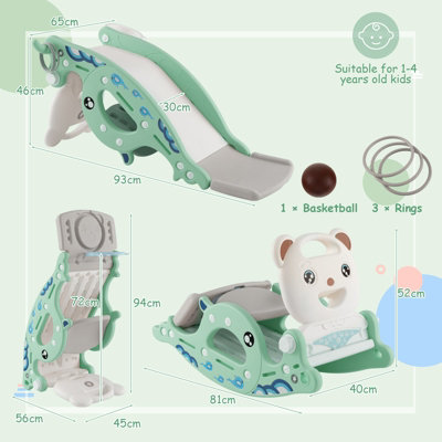 Costway 4-in-1 Kids Slide Rocking Toy Slide Rocking Horse w/ Basketball ...