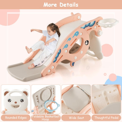 Costway 4-in-1 Kids Slide Rocking Toy Slide Rocking Horse w/ Basketball ...