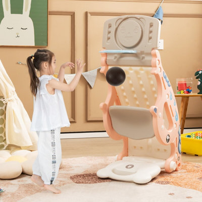 Costway 4-in-1 Kids Slide Rocking Toy Slide Rocking Horse w/ Basketball ...