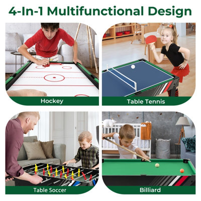 Costway 4 in 1 Multi Game Table Set Combination Soccer Air Hockey Billiards Table Tennis
