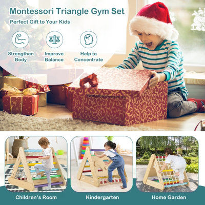 Costway 4-in-1 Triangle Climbing Set Wooden Toddler Climber with Ramp ...