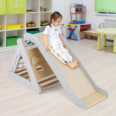 Costway 4-in-1 Triangle Climbing Set Wooden Toddler Climber with Ramp ...