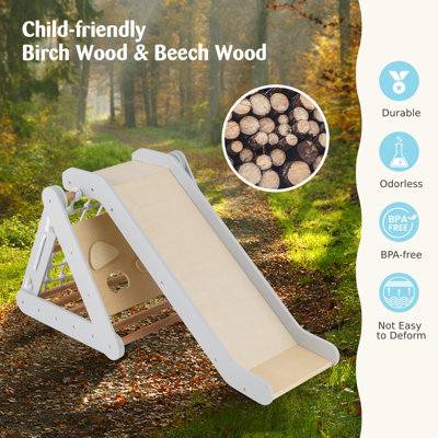 Costway 4-in-1 Triangle Climbing Set Wooden Toddler Climber with Ramp ...