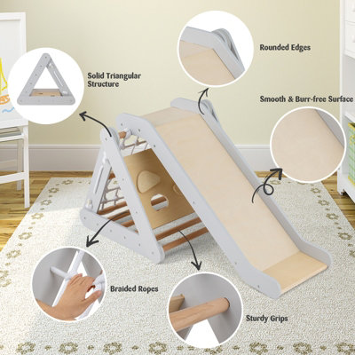 Costway 4-in-1 Triangle Climbing Set Wooden Toddler Climber with Ramp ...