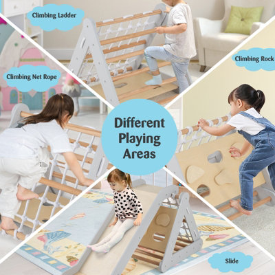 Costway 4-in-1 Triangle Climbing Set Wooden Toddler Climber with Ramp ...