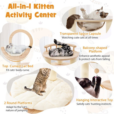 Costway 4-in-1 Wooden Cat Tower Large Modern Cat Tree Tower Multi-level ...