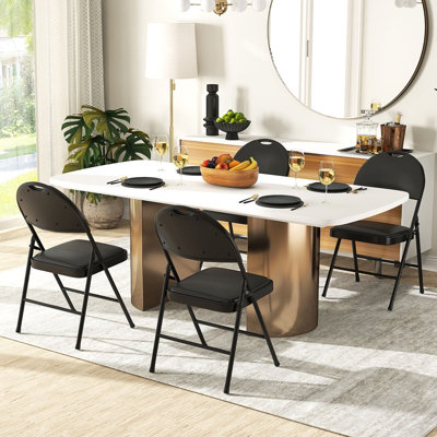 Costway 4 Pack Folding Chairs Padded Party Chairs w/Carry Handle-Black