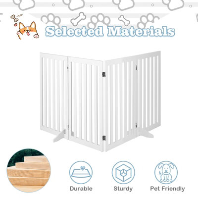 Costway 4-Panel 89 cm Pet Barrier Wooden Freestanding Pet Safety Gate ...
