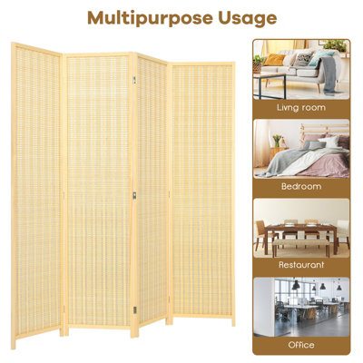 Costway 4 Panel Room Divider Portable Folding Partition Screen Standing ...