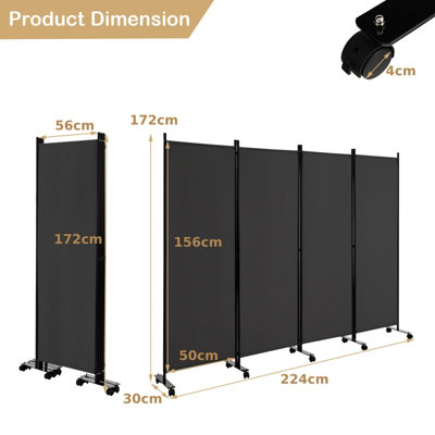 Costway 4 Panel Room Divider Shading Partition Rolling Privacy Screen ...
