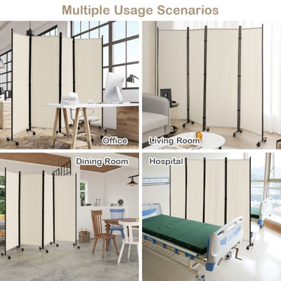 Costway 4 Panel Room Divider Shading Partition Rolling Privacy Screen ...