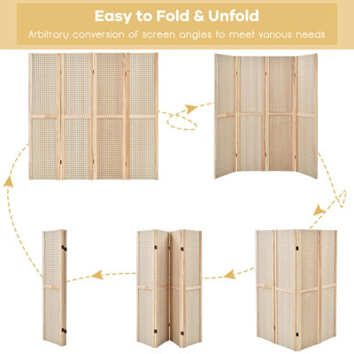 Costway 4 Panel Wooden Room Divider Folding Screen Wall Room Partition ...