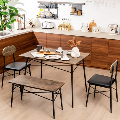 Costway 4 Pcs Dining Table Set Rectangular Kitchen Table w/ Bench & 2 ...