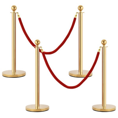 Costway 4 PCS Gold Stanchion Post Queue Rope Barrier Posts Stand ...