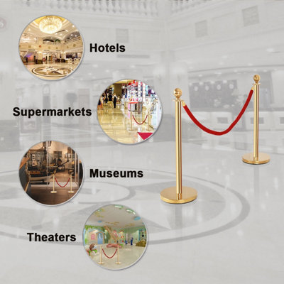 Costway 4 PCS Gold Stanchion Post Queue Rope Barrier Posts Stand ...