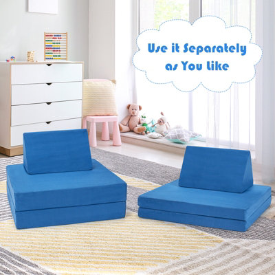 Costway 4 Piece Convertible Kids Couch or 2 Chairs Toddler to Teen Sofa Play Set