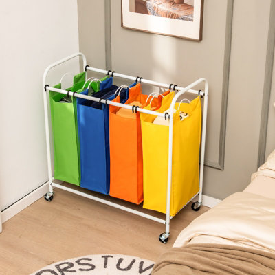Costway 4 Section Laundry Sorter 136L Large Capacity Laundry Hamper 4 Bag w Wheels