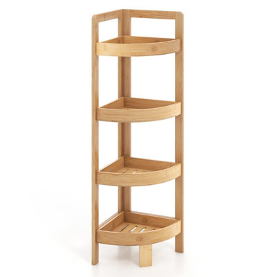 Costway 4 Tier Bamboo Corner Shelf 80cm Bathroom Corner Storage ...