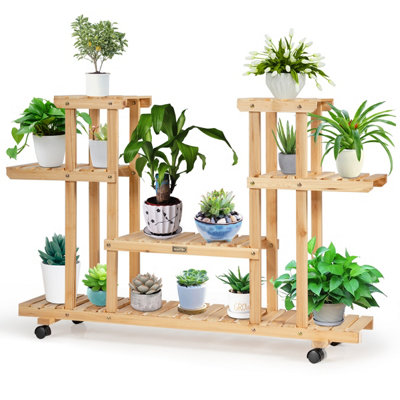 Costway 4-Tier Flower Plant Stand Wooden Flower Rack Display Shelf w ...