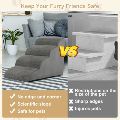 COSTWAY 4-Tier Foam Dog Ramp Non-Slip Dog Steps 51cm High Soft Pet ...