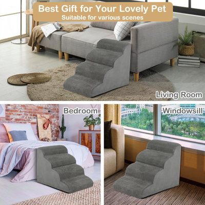 COSTWAY 4-Tier Foam Dog Ramp Non-Slip Dog Steps 51cm High Soft Pet ...