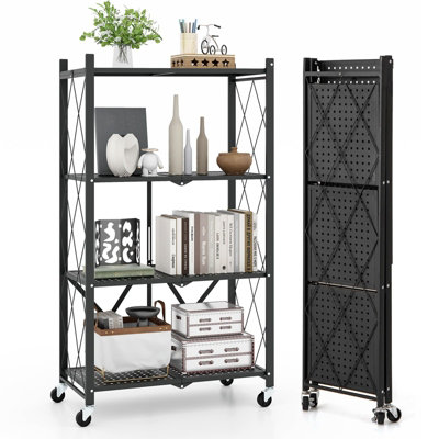 COSTWAY 4-Tier Foldable Storage Shelf Collapsible Storage Rack-Black