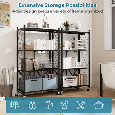 COSTWAY 4-Tier Foldable Storage Shelf Collapsible Storage Rack-Black