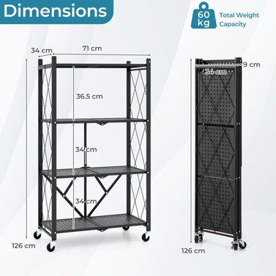 COSTWAY 4-Tier Foldable Storage Shelf Collapsible Storage Rack-Black