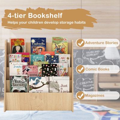 COSTWAY 4-Tier Kids Bookshelf Front Facing Children Bookcase Magazine ...