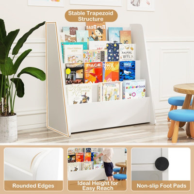 COSTWAY 4-Tier Kids Bookshelf Front Facing Children Bookcase Magazine ...