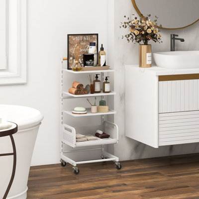 COSTWAY 4 Tier Kitchen Utility Cart Metal Bathroom Storage Trolley w ...