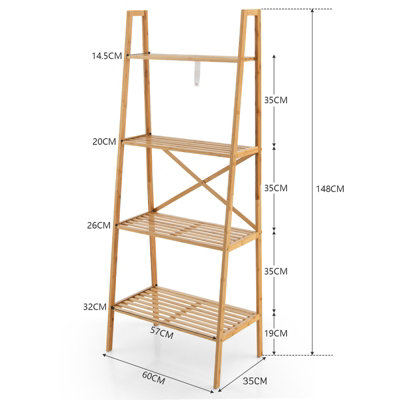 Costway 4-Tier Ladder Shelf Bamboo Bookshelf Bookcase Storage Organizer ...