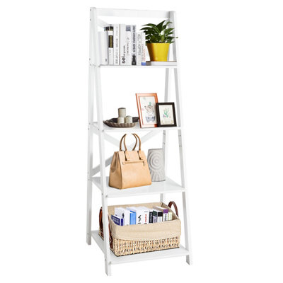 Costway 4 Tier Ladder Shelf Storage Shelving Unit Wooden Bookcase ...