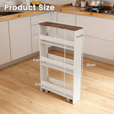 Costway 4-Tier Slim Storage Cart Narrow Rolling Kitchen Serving Cart w ...