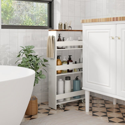 Costway 4-Tier Slim Storage Cart Narrow Rolling Kitchen Serving Cart w ...