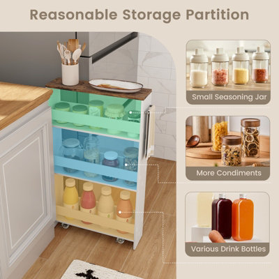 COSTWAY 4-TIER SLIM STORAGE CART NARROW ROLLING KITCHEN SERVING CART W ...