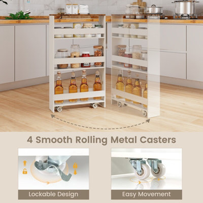 Costway 4-Tier Slim Storage Cart Narrow Rolling Kitchen Serving Cart w ...