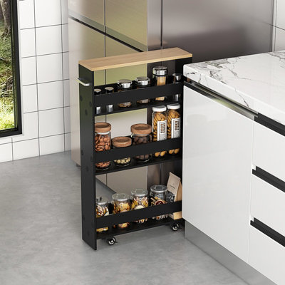 Costway 4-Tier Slim Storage Cart Narrow Rolling Kitchen Serving Cart w ...