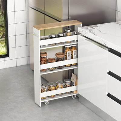 Costway 4-Tier Slim Storage Cart Narrow Rolling Kitchen Serving Cart w ...
