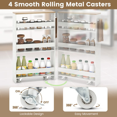 Costway 4-Tier Slim Storage Cart Narrow Rolling Kitchen Serving Cart w ...