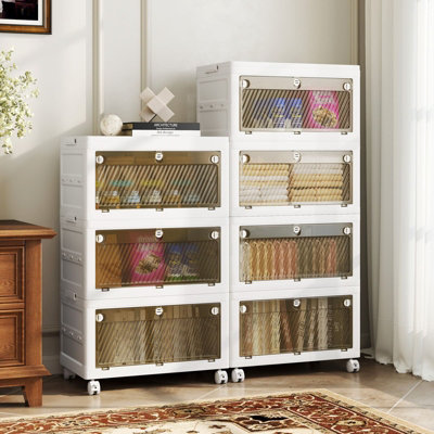 COSTWAY 4-Tier Stackable Storage Bins Bedroom Collapsible Storage Boxes ...