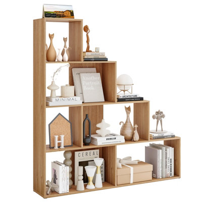 COSTWAY 4-Tier Stepped Bookshelf Modern Ladder Bookcase 6 Storage Cubes ...
